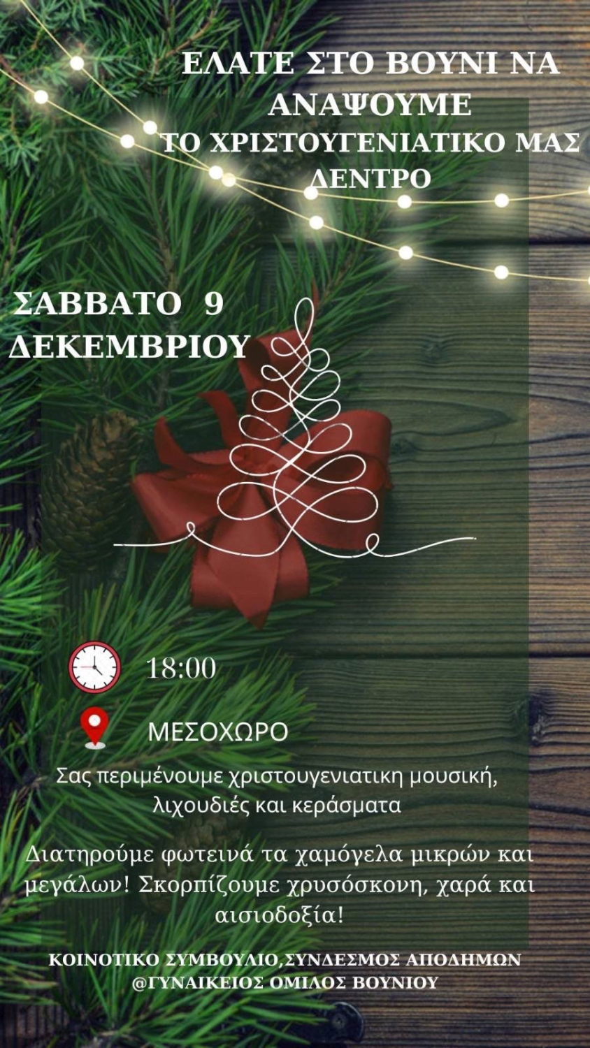 ΦΩΤΑΓΩΓΗΣΗ ΧΡΙΣΤΟΥΓΕΝΝΙΑΤΙΚΟΥ ΔΕΝΤΡΟΥ ΣΤΟ ΒΟΥΝΙ 09/12/2023 – Βουνί